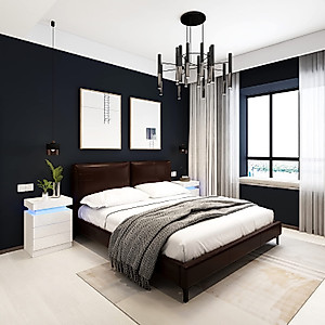 YILQQPER Nightstand with LED Lights, 3 Drawers and 1 Flapping Top Storage Box, White Night Stand for Bedroom, Modern Tall Bedside Table with High Gloss Panel, Glacier White