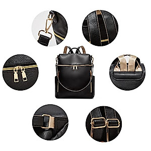 Makes Backpack Purse for Women, PU Leather Travel Satchel Handbag, Convertible Design Bag with Purse, 2 Piece(Black)