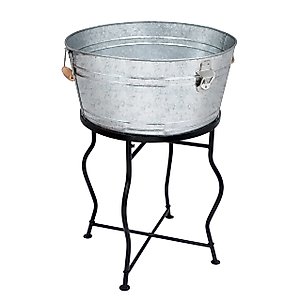 BirdRock Home Galvanized Beverage Tub with Stand - Bottle Opener - Party Drink Holder - Wooden Handles - Outdoor or Indoor Use - Free Standing