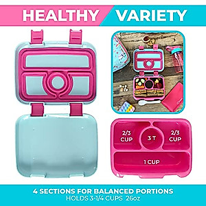 kinsho Bento Lunch Box with Water Bottle, Insulated Bag & Ice Pack Set for Kids Toddlers Girls, 4 Portion Sections, Removable Tray, Pre-School Kid Toddler Daycare Lunches, Snack Container, Pink Koala