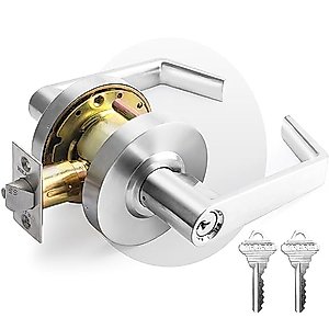 MrArm Commercial Door Lever Lock, Heavy-Duty Locking Door Handle, Designer Door Handles, Cylindrical Lever Lock, Non-Handed Grade 2 Industrial Standard Door Handle, Satin Chrome(Keyed Entry)