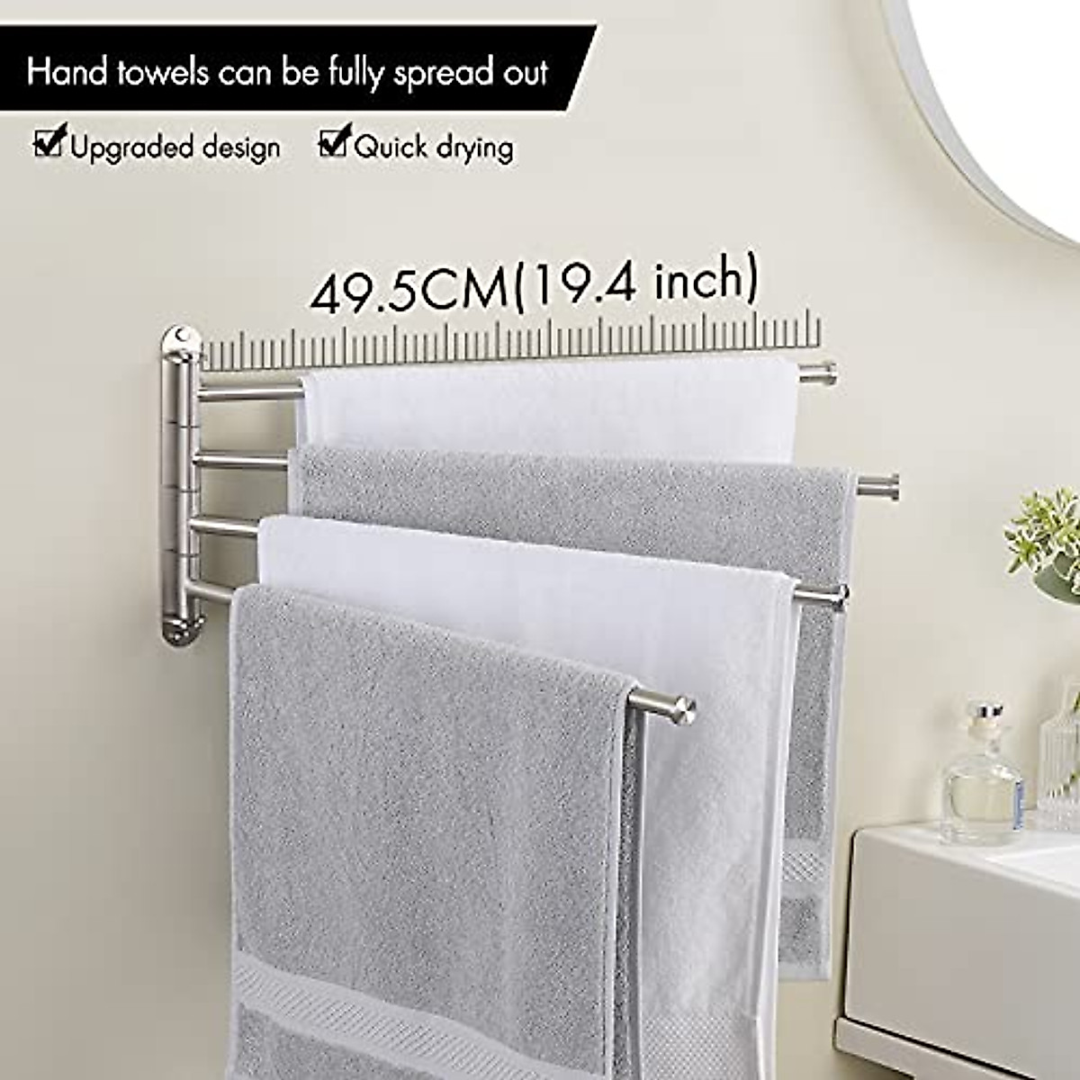 KES Swivel Towel Bar 19.5" 4-Arm Extra Long, Swing Out Towel Rack for Bathroom Wall, Hand Towel Holder for Multiple Towels, SUS304 Stainless Steel Brushed Finish, A2103S4L50-2