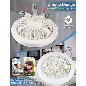 Enclosed Ceiling Fan with Light - Small 10-inch Bladeless Socket Fans with Remote Control, Dimmable LED Lights 3 Gear Wind Speeds for Garage Tool Room/Store Room/Kitchen/Bathroom