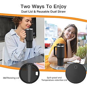 Bailkind 40oz 1180ml Tumbler With Straw and Lid X2, Spill-Proof Double Wall Stainless Steel Vacuum Insulated Cup Travel Flask Mug With Handle for Water, Iced/Hot Tea or Coffee