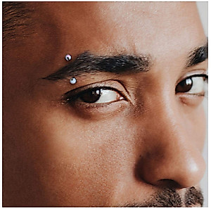 Pierced Owl 16GA Stainless Steel Internally Threaded Claw Set Synthetic Opals Eyebrow Curved Barbell (Black/White)