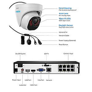 Reolink 5MP PoE Security Camera System Bundle, 6pcs 5MP Smart Human Vehicle Detection PoE Cameras, nDome IP Cameras, an 8CH NVR Pre-Installed with 2TB HDD(Include 4 x 18M Cat5 Cable)