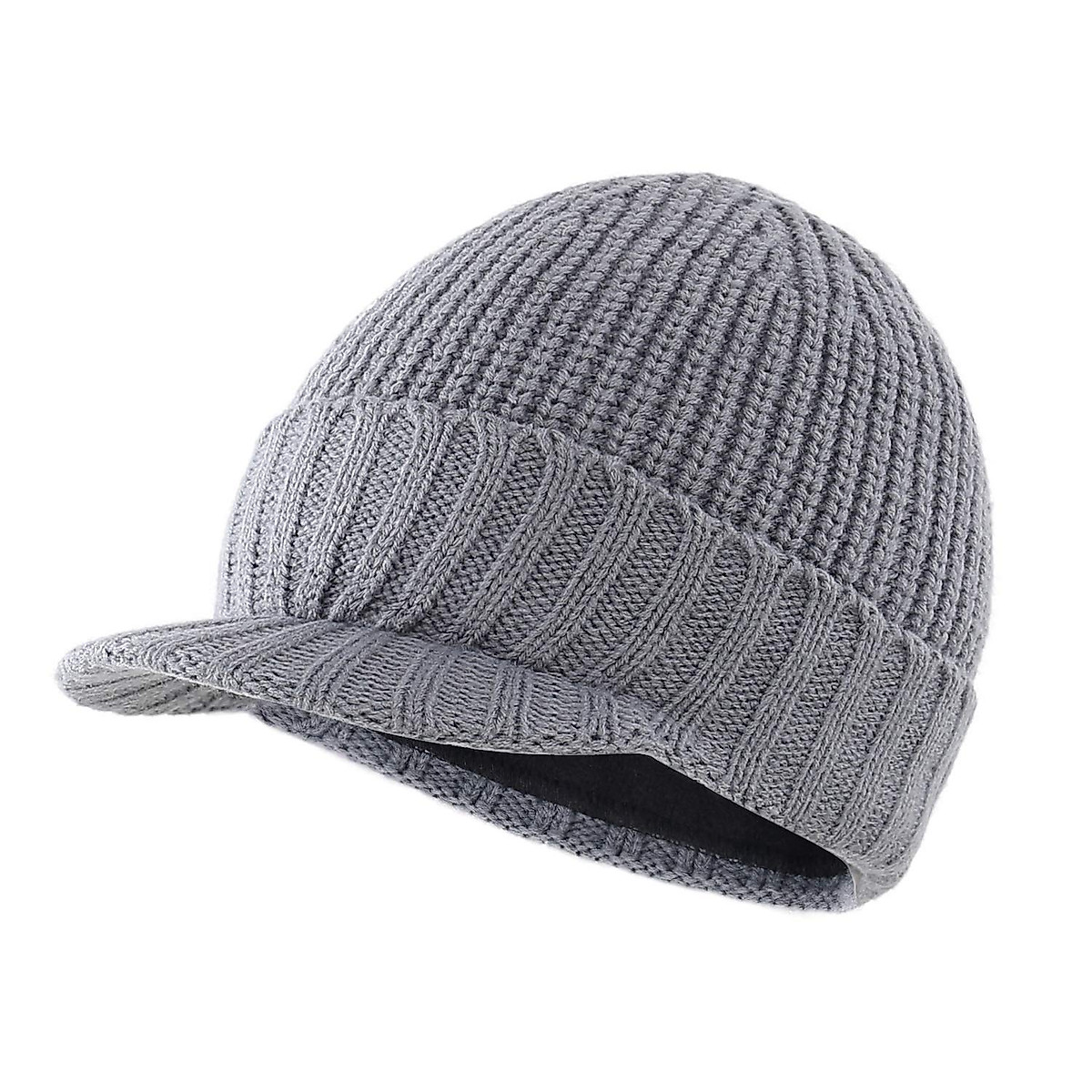 Home Prefer Men's Outdoor Newsboy Hat Winter Warm Thick Knit Beanie Cap with Visor (Light Gray)