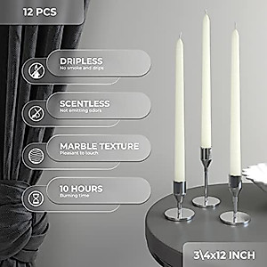 CANDWAX Ivory Taper Candles 12 inch Dripless - Set of 12 Tapered Candles Ideal as Dinner Candles - Smokeless and Unscented Taper Candles Long Burning - Hand Poured Tall Candlesticks