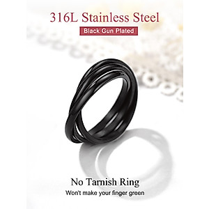 FOCALOOK Triple Band Rolling Ring Black Fashion Interlocked Anxiety Ring for Women (Black, 8)