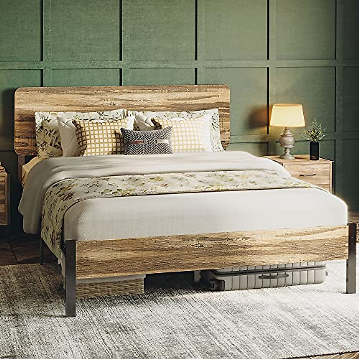 LIKIMIO Queen Size Bed Frame, Bed Frame Full with Headboard and Heavy Strong Supports/Noise-Free/No Box Spring Needed/Rustic Brown