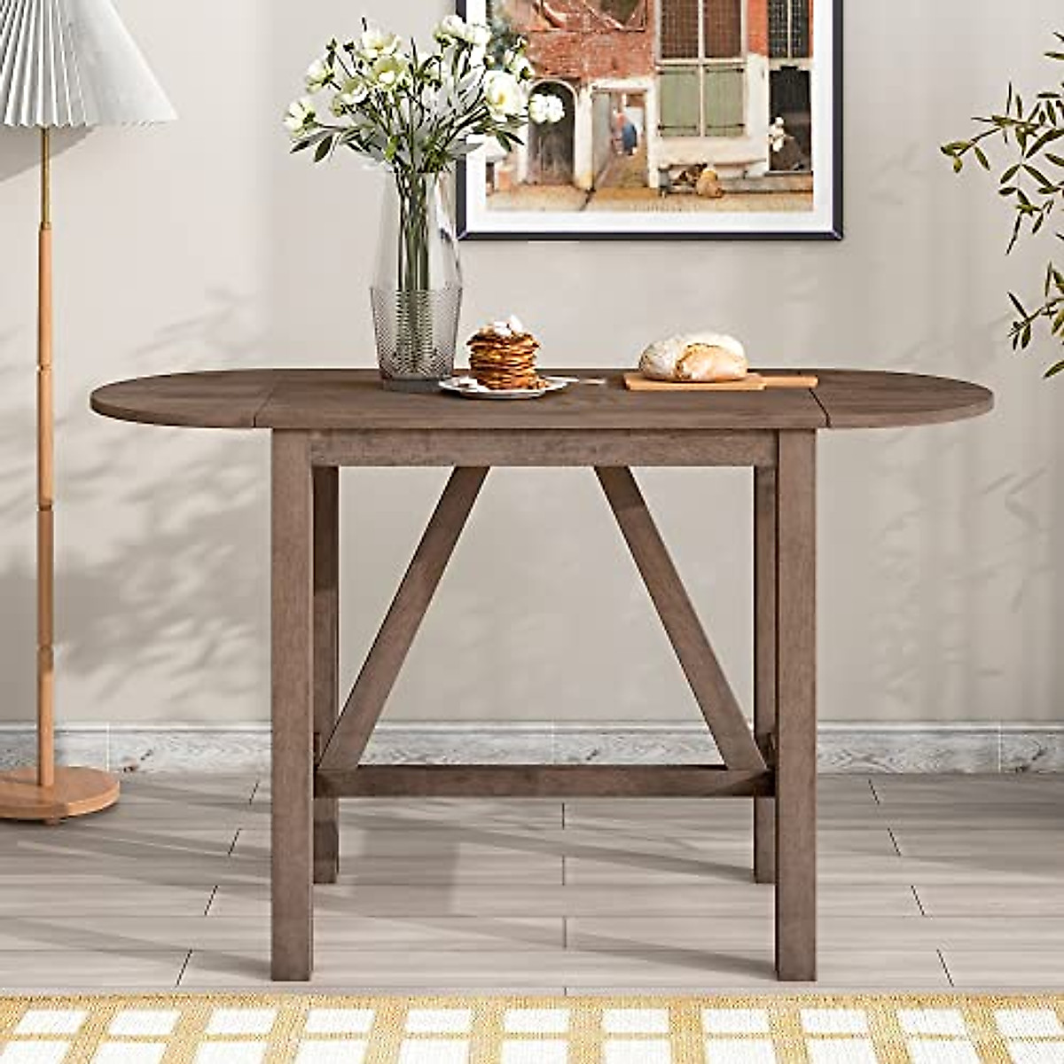 RUNNA 3-Piece Wood Kitchen Table Set, Drop Leaf Table Set with 2 X-Back Chairs for Small Places