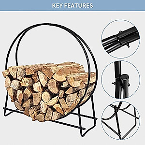 BESHINY 30 Inch Indoor/Outdoor Firewood Racks Tubular Steel Log Rack Hoop