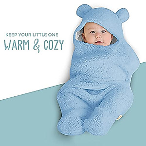 BlueMello Baby Swaddle Blanket | Ultra-Soft Plush Essential for Boys 0-6 Months | Receiving Swaddling Wrap Blue | Ideal for Infant Accessories and Newborn Registry | Perfect Baby Girl Shower Gift