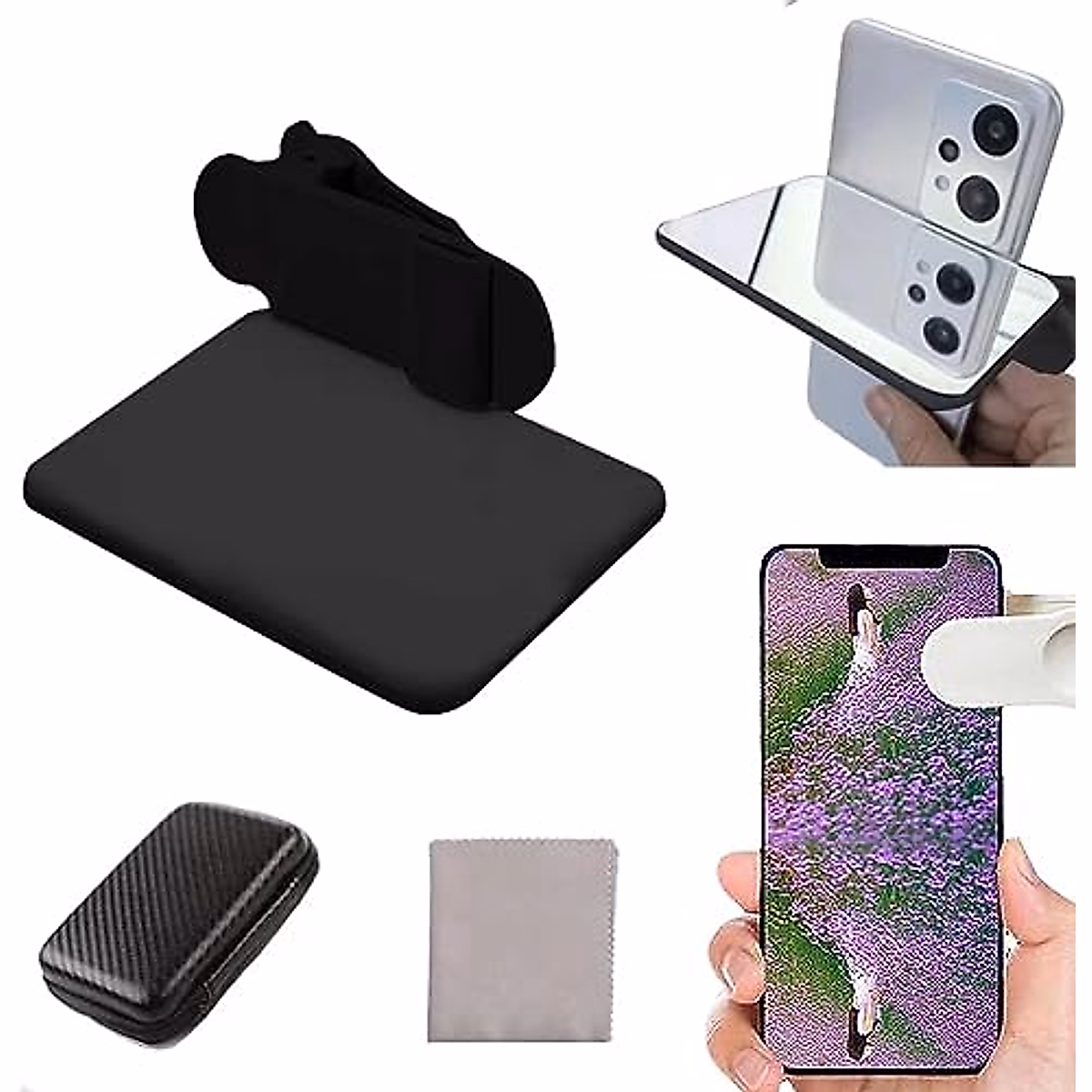 2023 Newest Camera Mirror Reflection Clip Kit, Adjustable Phone Camera Mirror Reflection Clip Kit, Mirror Reflection Clip Kit, Mirror Reflection for Phone Camera (Black)