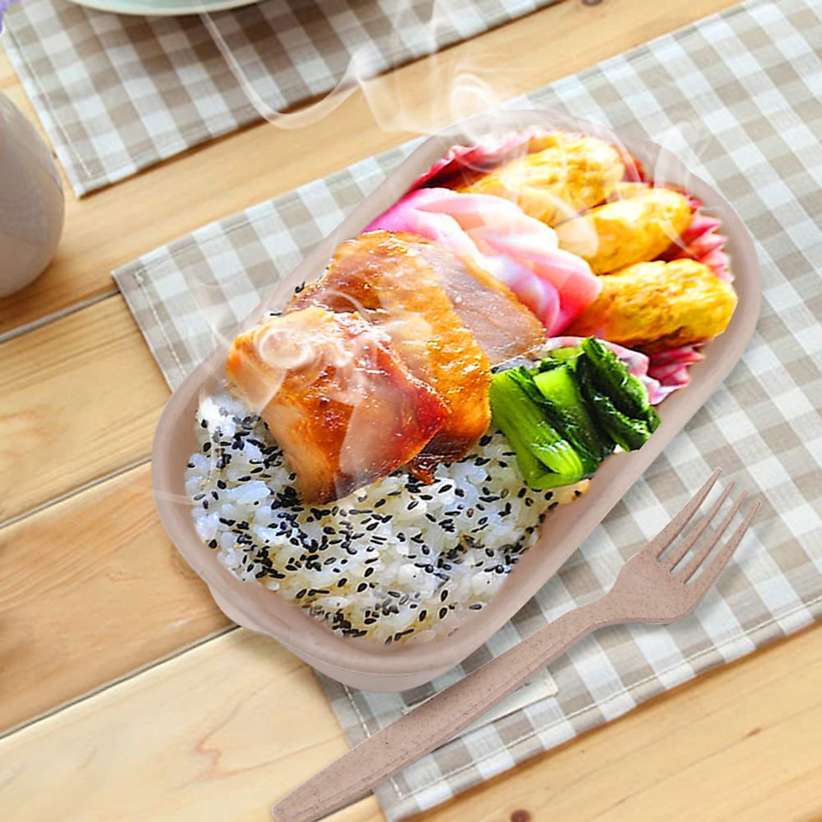 50Pcs Disposable Bowls with Lids and Forks,2 Compartment Paper Pulp Compostable Food Storage Container,Biodegradable Disposable Bowls Leakproof and Microwave Safe,for Hot/Cold Use