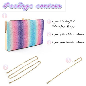 ELABEST Rainbow Evening Clutch Bag Chic Handbag Money Purses Sparkly Sequin Crossbody Shoulder Cocktail Party Bags (Deep Color)