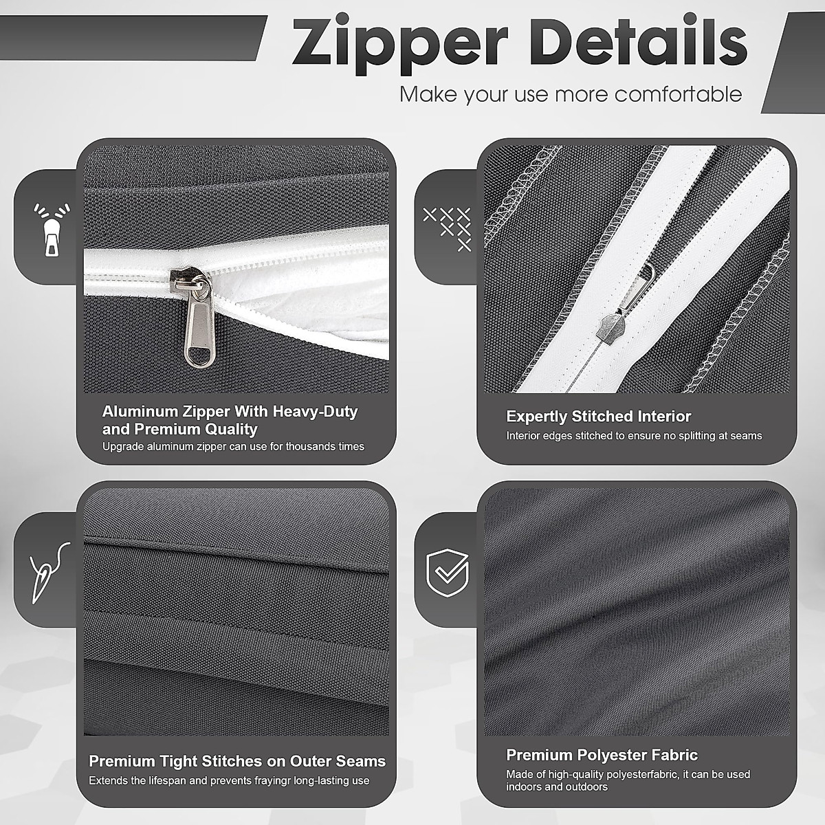 HERMOCE Outdoor Deep Seating Cushion Set, 24" x 24", Waterproof & Fade Resistant Patio Furniture Cushions with Handle, Deep Seat and Back Cushion for Chair and Sofa (3, Grey)