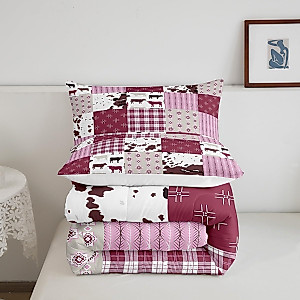 Feelyou Cow Print Comforter Set for Kids Boys Girls Cartoon Milk Cow Comforter Twin Size Farmhouse Cowhide Bedding Set Bedroom Decor Pink White Duvet Set Animal Quilt Set 2Pcs