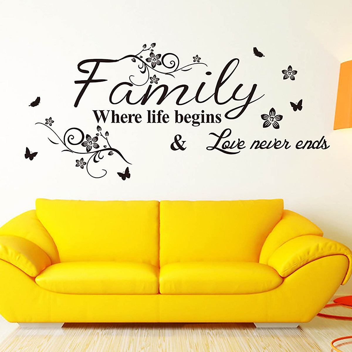 Wall Stickers, Home Decorations for Living Room, Family Where Life Begins & Love Never Ends, Letters for Wall Decor Word Sticker Decal Peel and Stick for Classroom Home Bedroom Family Office Wall Art Decor