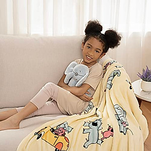 Berkshire & Mo Willems VelvetLoft® Luxury Soft Cozy Plush Throw Blanket, Elephant Piggie, 50" x 70"(Official Mo Willems Product)