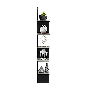 Furinno Rossi Wall Mount Floating Corner Shelf, 5-Tier Square, French Oak Grey/Black