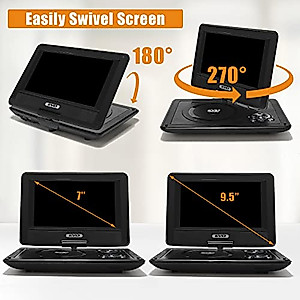 SQQBZZ 7" Portable DVD Player for Kids and Car, Support DVD/VCD/SD Card/USB, Remote Control, Car Charger, Power Adaptor (Black)
