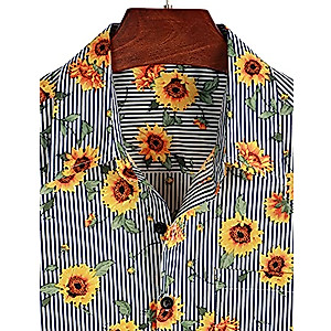 VATPAVE Mens Floral Hawaiian Shirts Casual Button Down Short Sleeve Aloha Shirts Small Black Sunflower Tropical