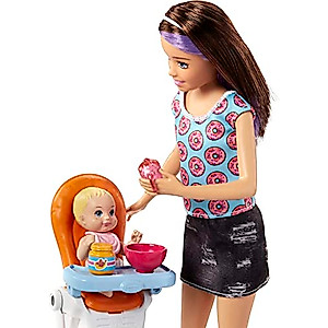 Barbie Skipper Babysitters Inc Dolls & Accessories, Set with Skipper Doll, Color-Change Baby Doll, High Chair & Crib