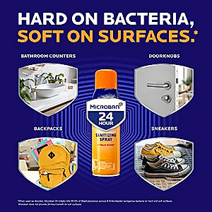 Microban Disinfectant Spray, Travel Size 24 Hour Sanitizing Spray, Citrus Scent, 4 Count (2.8oz Each)