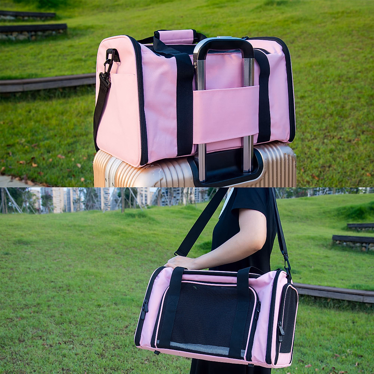 NextFri Soft Sided Carrier for Small Medium Cats Dogs,TSA Airline Approved Collapsible Travel Pet Carrier Medium Pink