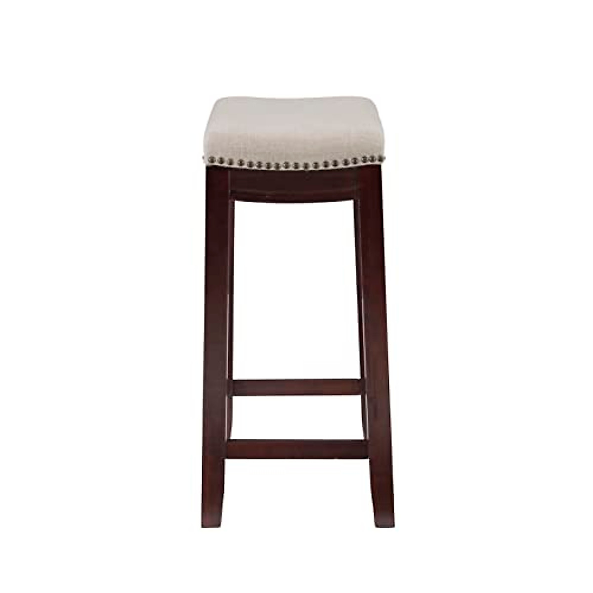 Linon Linen and Dark Backless Claridge Stool, Counter Height, Beige & Dark Walnut