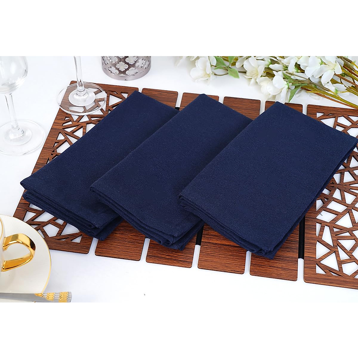 Blue Needles Navy Blue Cloth Napkins - 100% Cotton Set of 12 Dinner Napkins 18x18 inches - Soft, Reusable and Washable Linen Napkins, Ideal for Events, Parties & Everyday Use