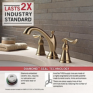 Delta Faucet Linden Widespread Bathroom Faucet 3 Hole, Gold Bathroom Faucet, Diamond Seal Technology, Metal Drain Assembly, Champagne Bronze 3594-CZMPU-DST
