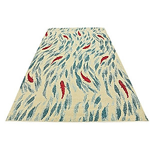 Unique Loom Positano Collection Coastal Modern Bright Colors Fish Beige Area Rug (5' x 8')