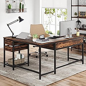 Tribesigns L Shaped Desk with Drawers, Corner Desk with Lift Top, 59 Inch Large Computer Desk, Standing Desk Height Adjustable with Storage Shelf for Home Office, Rustic Brown