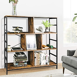LAVIEVERT 3-Tier Square Bookcase, Standing Bookshelf Display Cabinet with 7 Open Storage Shelves Decor Furniture for Living Room, Bedroom, Home Office - Rustic Brown