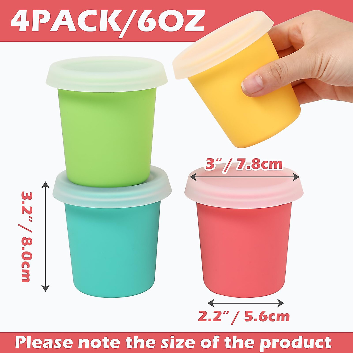 Koluti Nonstick Silicone Ice Cream Containers 6oz with Lids, 4-Pack Reusable Small Homemade Oats Yogurt Freezer Container, Leak-proof Mini Food Storage Serving Cups, BPA Free and Dishwasher Safe