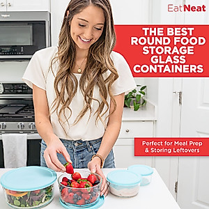EatNeat 12 Piece Kitchen Knife Set 4 pc Round Glass Food Storage Containers With Lids