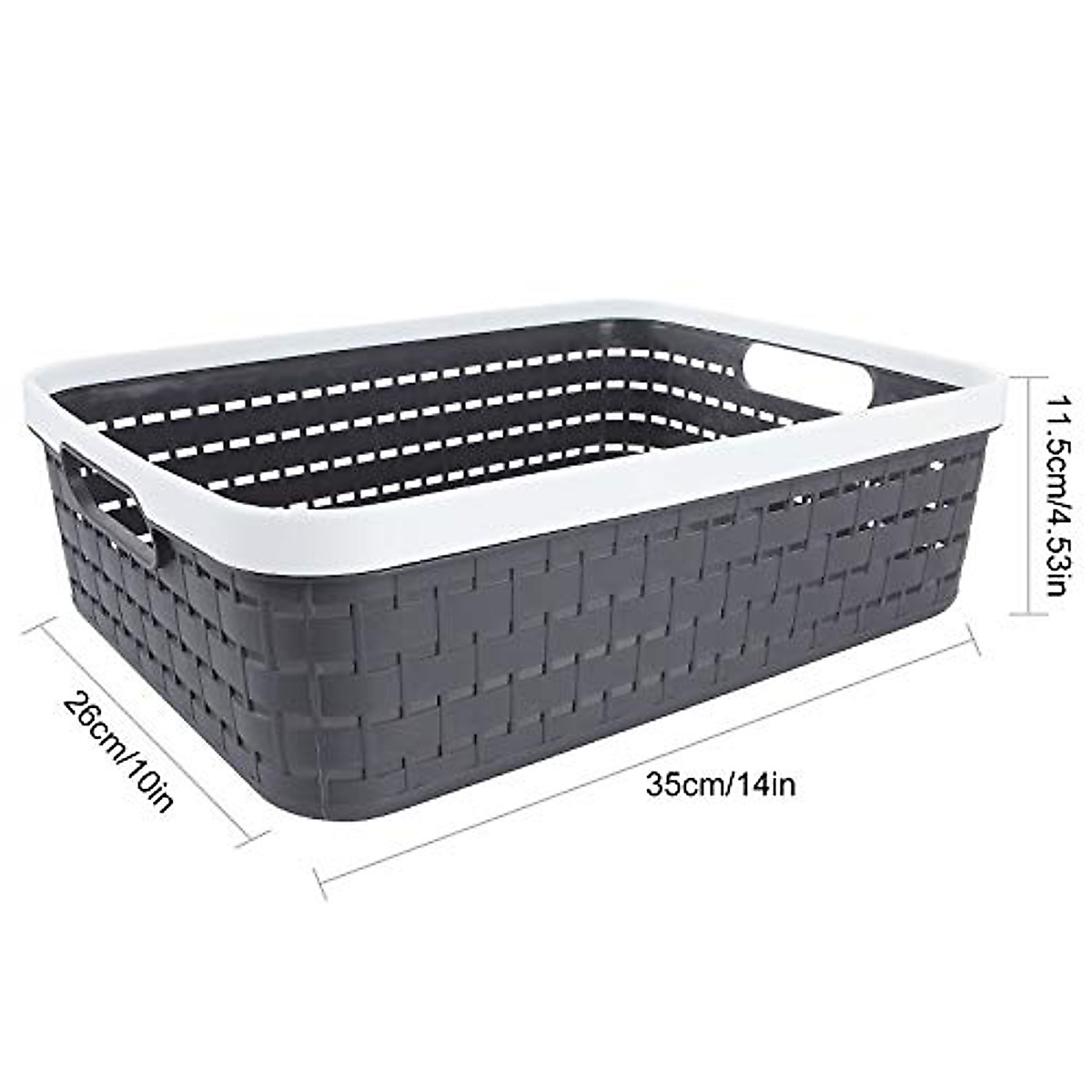 CertBuy 3 Pack Plastic Storage Baskets 14 x 10 x 4.5 Inch, Large Weave Storage Bins with Handle for Cabinet, Shelf, Kitchen, Bedroom, Bathroom and Office – Dark Grey