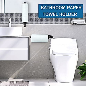 Paper Towel Holder,Under Cabinet Paper Towel Holder for Kitchen with Damping Effect,Single Hand Operable Adhesive or Drilled Wall Mount Black Hanging Paper Towel Roll Rack Holder for Bathroom