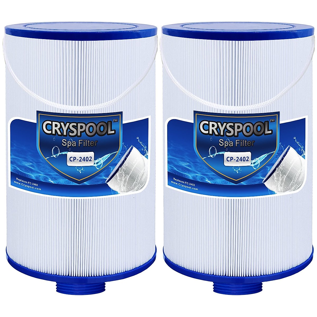 Cryspool MPT-Thread Spa Filter Compatible with Watkins 303279(not 303263), FC-2402, Free Flow and Lifesmart Hot Tub Filter, 1 1/2" Finer Thread, 2 Pack