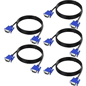 VGA Cable 5 Feet 5-Pack, Male VGA to VGA Male Monitor Computer Cable Adapter Cord HD15 1080P Full HD High Resolutionfor TV Computer Projector-Blue