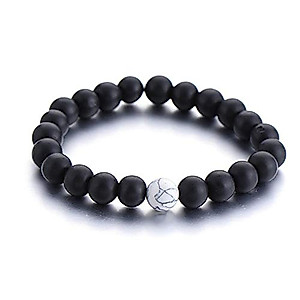 Bayetss Men Women Lava Bracelet Beads Bracelet Bangle Stretch Stone Beads Bracelets Friendship Couples Gifts,Black and white
