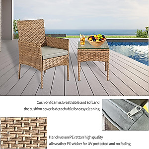 VSMKSJ 3 Pieces Patio Set Balcony Furniture Sets for Apartments.Bistro Furniture Set, Conversation Sets with Coffee Table, for Porch, Patio, Garden and Removable Cushions (Grey)
