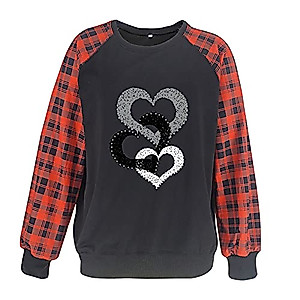 Women's Casual Halloween Lattice Stitching Sweatshirt Crewneck Blouse Top Fashion Plus Size Loose Long Sleeve Sweater Gray