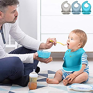Silicone Baby Bibs for Girls and Boys, Waterproof Feeding Bibs for Babies (6-72months) Blue