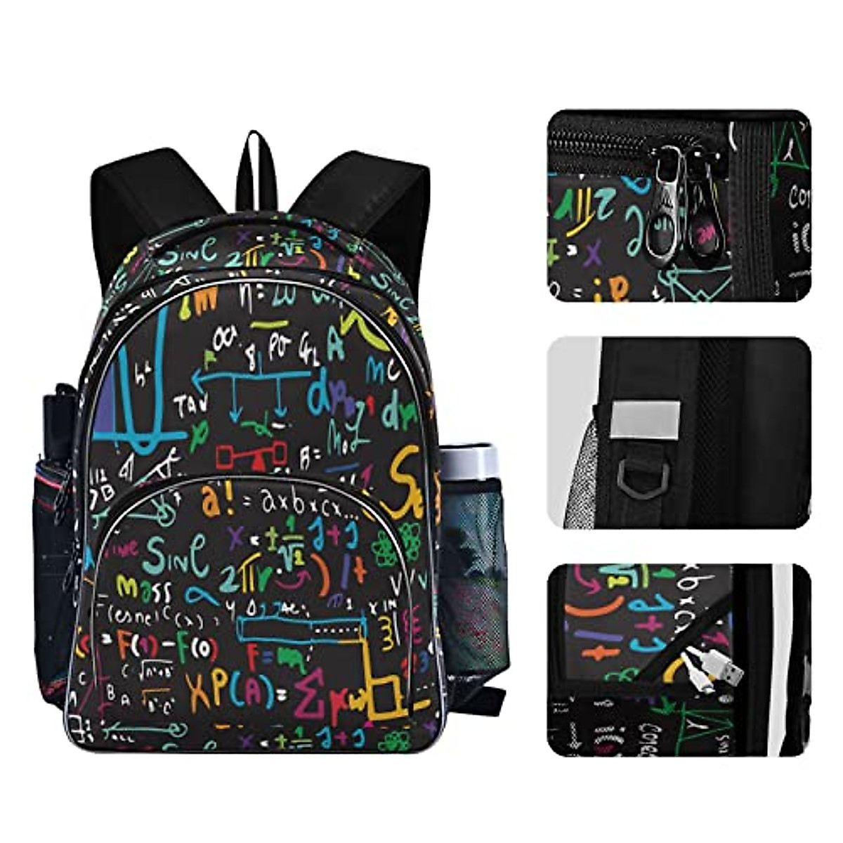 ZENWAWA Math Science Kids Backpack Large Capacity Student School Backpack Purse with Multiple Pockets Laptop Compartment Reflective Strip 12.6×6.7×17.7 inch