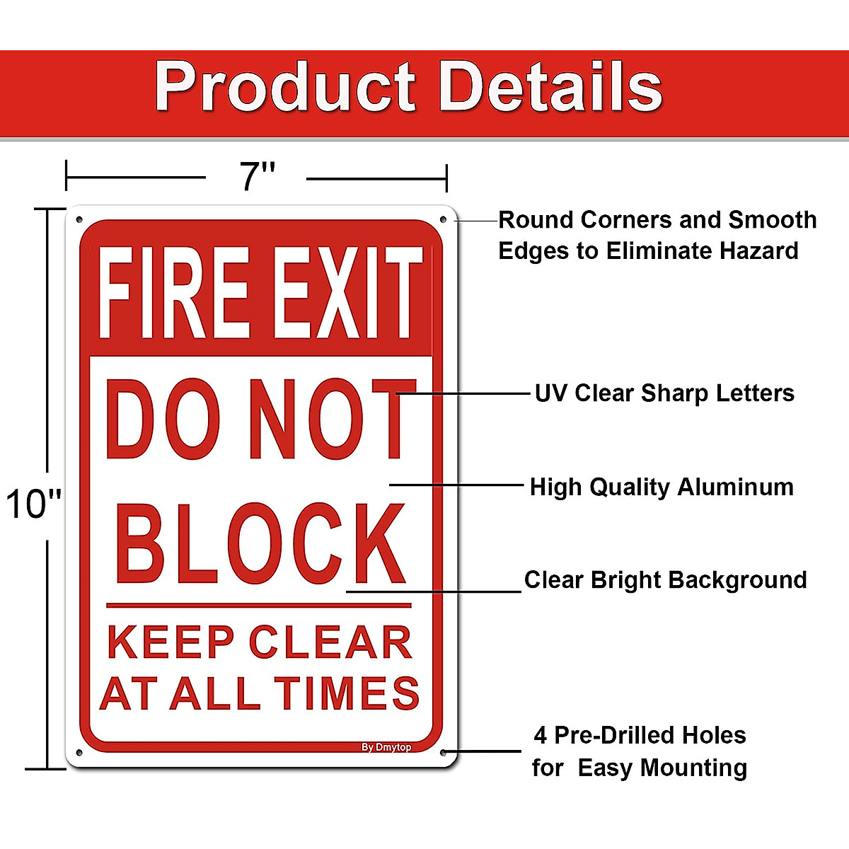 Fire Exit Sign, Do Not Block Door Signs, Keep Clear at All Times Sign, 10 x 7 Inches Rust Free Aluminum, Weather/Fade Resistant, Easy Mounting, 2 Pack