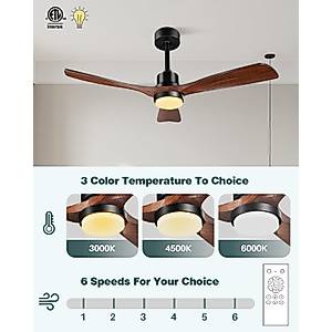 Forrovenco Ceiling Fans with Lights and Remote, 52 Inch Outdoor Ceiling Fan for Patios with Light 3 Downrods, 3 Blades Modern Ceiling Fan Noiseless Reversible DC Motor, Wood Fan for Farmhouse