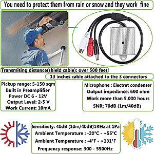 CCTV Microphone Security Microphone Audio Outdoor CCTV Gift RCA Tiny Surveillance Microphone DVR High Sensitive Preamp Amplified Pickup Device Mic External Camera Sound Waterproof Best Metal Case